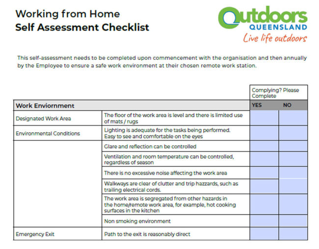 WorkingfromHomeChecklist - Outdoors Queensland